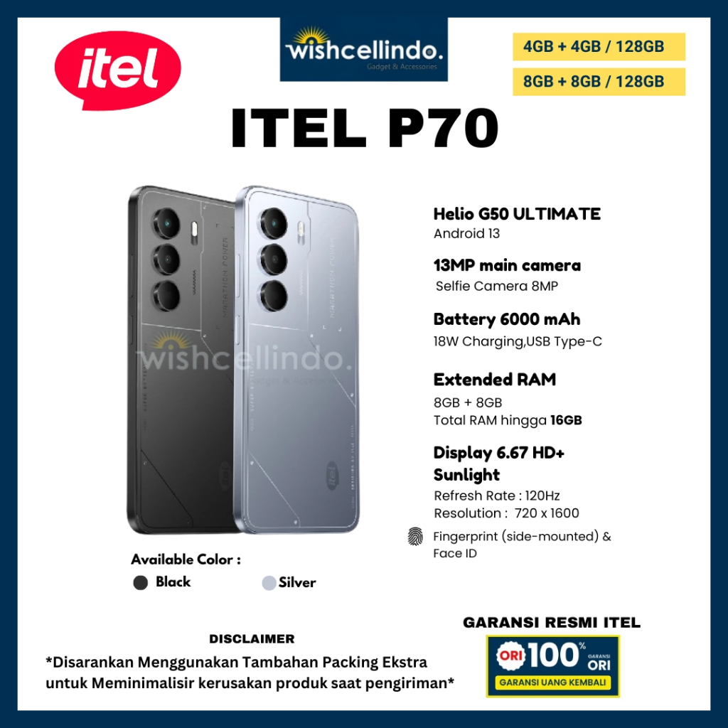 Jual HP ITEL P70 NFC 8/128GB, dan P65 NFC 8/128GB (GARANSI RESMI ITEL 1 TAHUN) | Shopee Indonesia