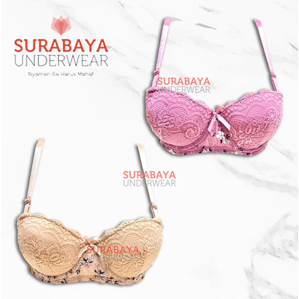 Jual BRA / BH BERKAWAT CANTIK RENDA BUNGA BUNGA HALF CUP KAIT 3 CUP ...