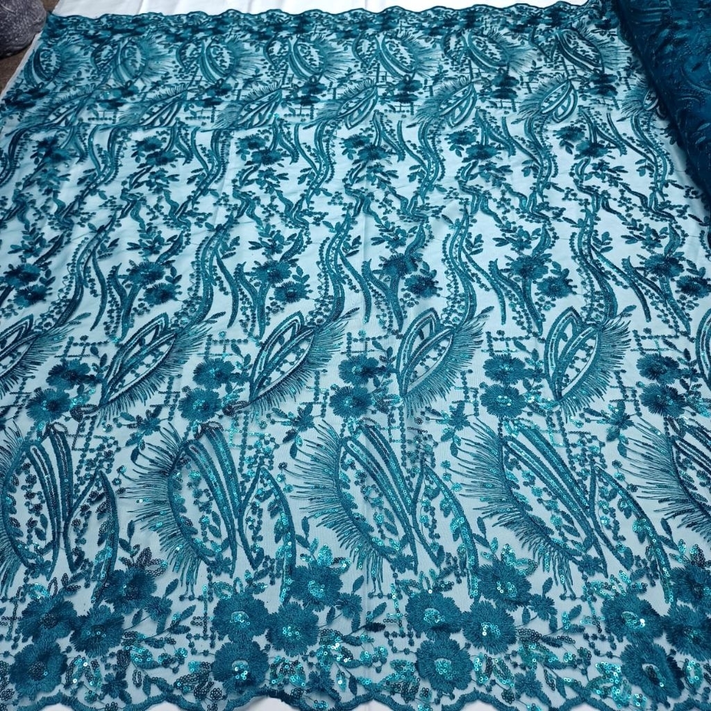 Jual Bahan kain Tille Bordir Payet Sequisn bunga/Kain tulle payet ...