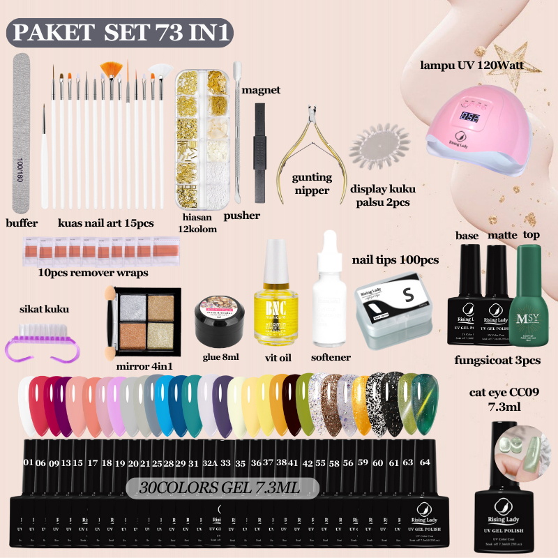 Jual [ COD ] SET NAIL ART LENGKAP 37IN1/43IN1/73IN1/SET KUTEK GEL NAIL ...