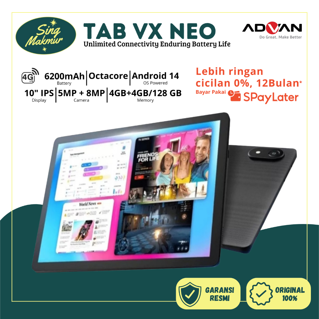 Jual ADVAN Tab VX Neo (4GB+4GB/128GB) 10.1" IPS Screen Tablet Android 14 6200 mAh 4G LTE ...