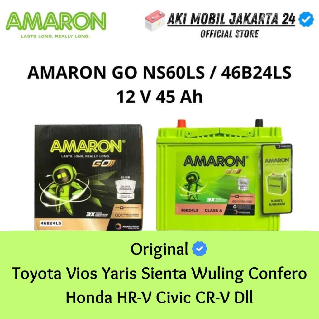 Jual Aki MOBIL VIOS YARIS CRV AMARON MF NS60LS Aki Kering 12V / 45 Ah ...