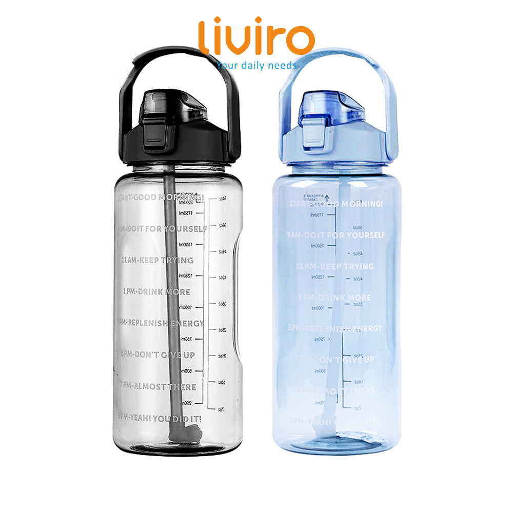 Jual Liviro Botol Minum Besar 2 Liter Botol Air Bening Jumbo 2000ml Sedotan Silikon BPA Free ...