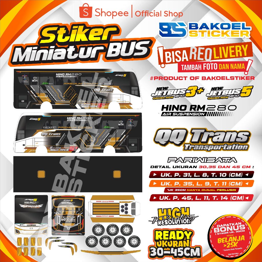 Jual STIKER MINIATUR BUS PO. QQ TRANS ALL VARIAN UK 30-45CM | Shopee ...