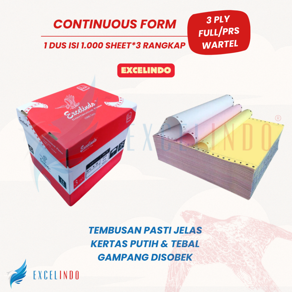 Jual Excelindo Kertas Continuous Form 3 ply NCR (9 1/2" x 11") Ukuran ...