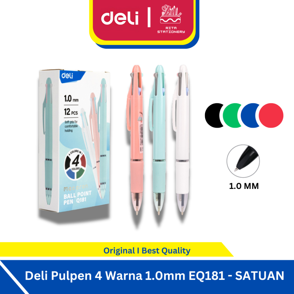 Jual Deli Pulpen Ballpoint 4 Warna SATUAN (Merah, Hitam, Biru, Hijau ...