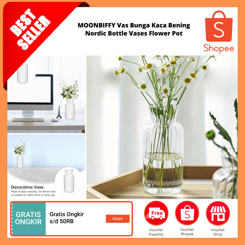 Jual Vas Bunga Kaca Bening Nordic Bottle Vases Flower Pot / Vas Kaca ...