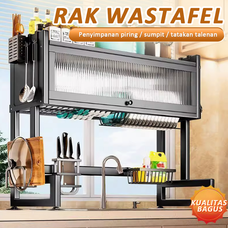 Jual Rak Piring Wastafel Tertutup Stainless Multi-fungsi Dengan Penutup ...