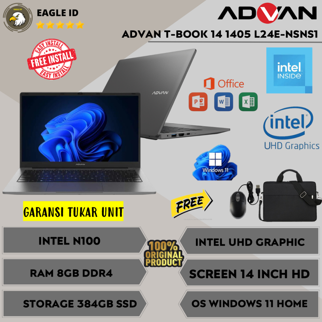 Jual Laptop Kerja Murah Advan T-Book 14 1405 L24E-NSNS1 Intel N100 RAM ...