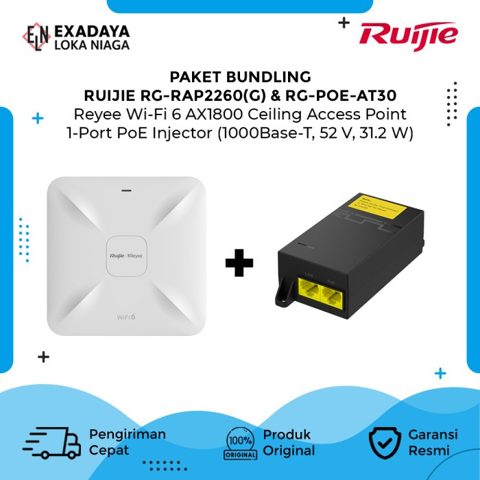 Jual Paket Ruijie RG-RAP2260(G) + RG-POE-AT30 , AX1800 Wi-Fi 6 Ceiling ...