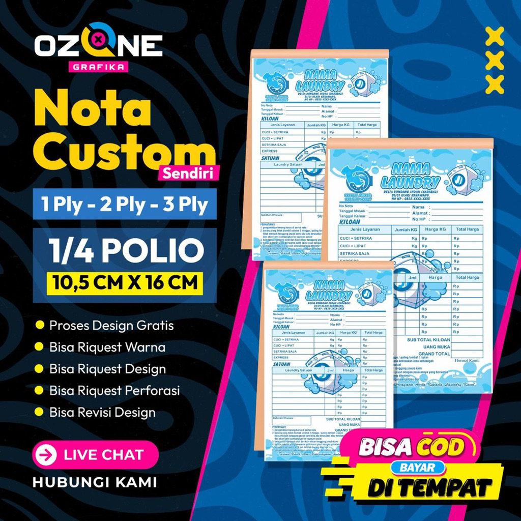 Jual Nota Laundry 1/4 Free Design Debas Pake Nama Sendiri , Full Warna ...