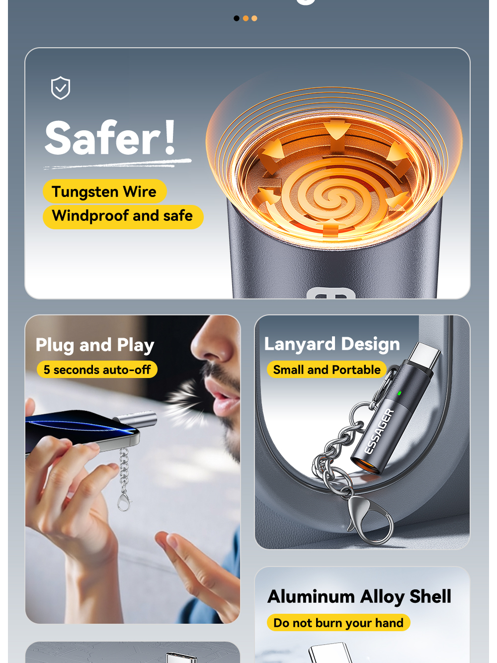 Jual ESSAGER Pematik Rokok Elektrik USB C Tanpa Api - Desain Portable ...