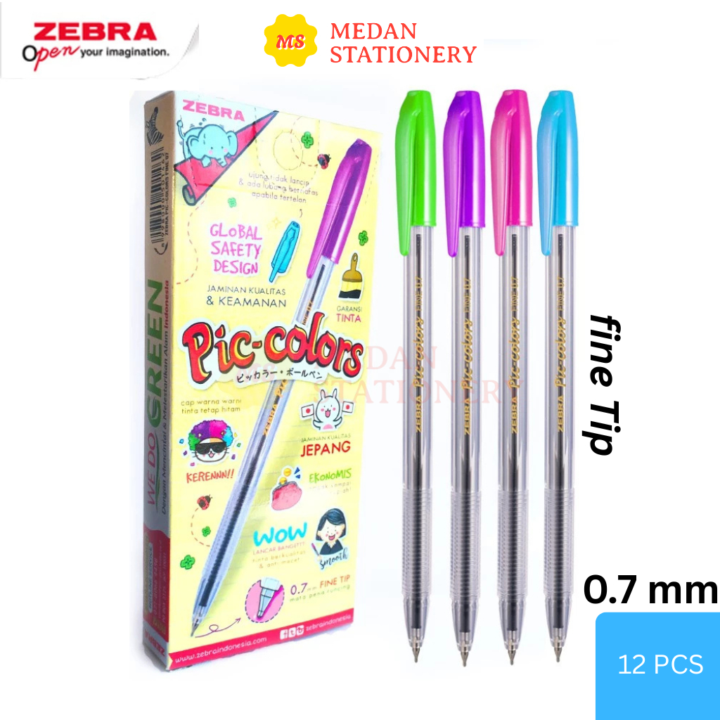 Jual ZEBRA PULPEN PIC COLORS FINE TIP 0.7mm WARNA WARNI PER BOX ...