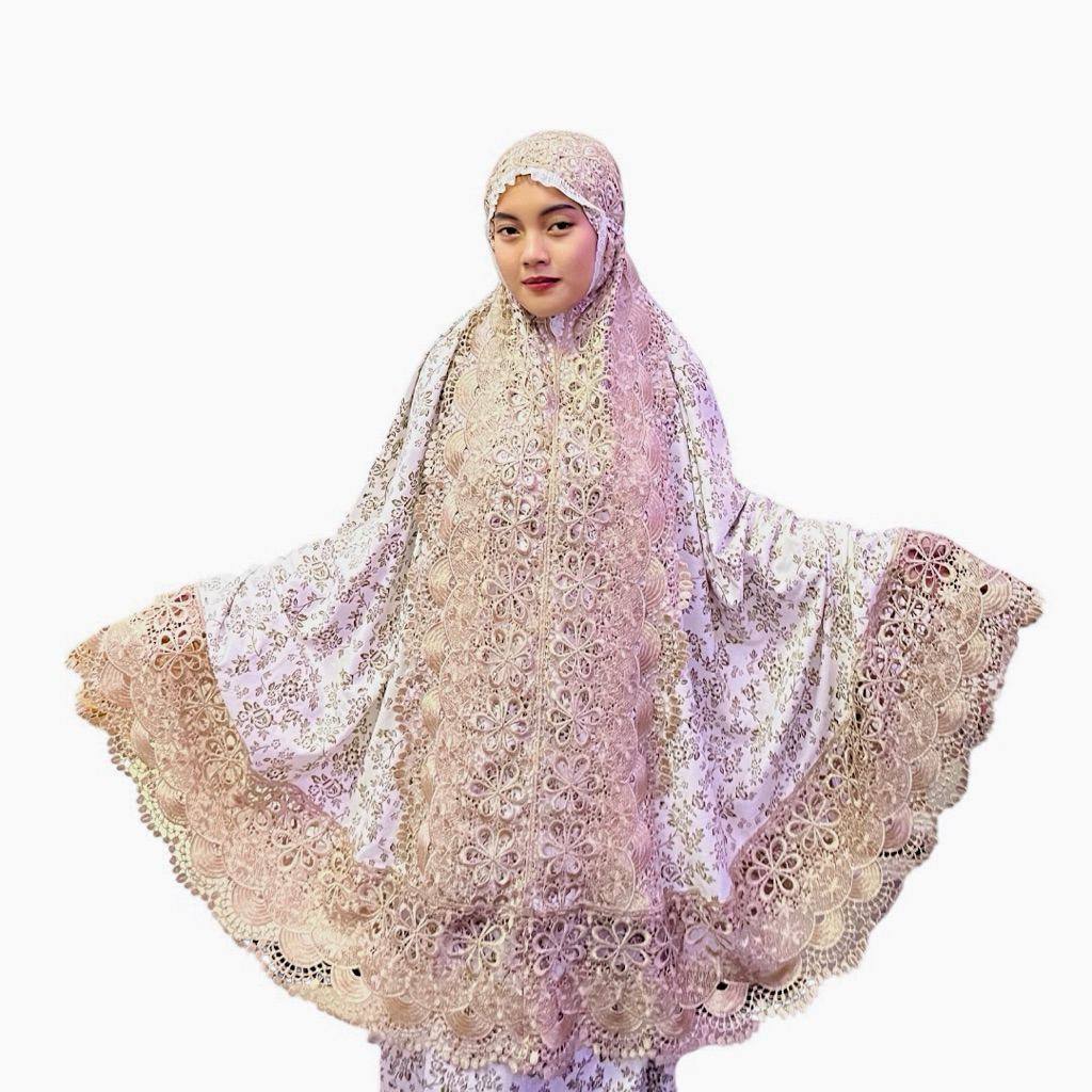 Jual Mukena Renda Full Bunga Katun Foil Mewah Bahan Adem | Shopee Indonesia