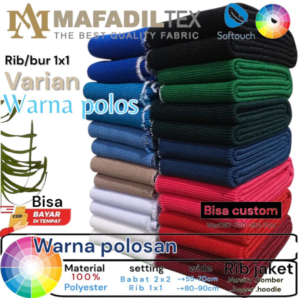 Jual KAIN RIB JAKET PREMIUM warna dasar polos polyester pe 30s tebal ...