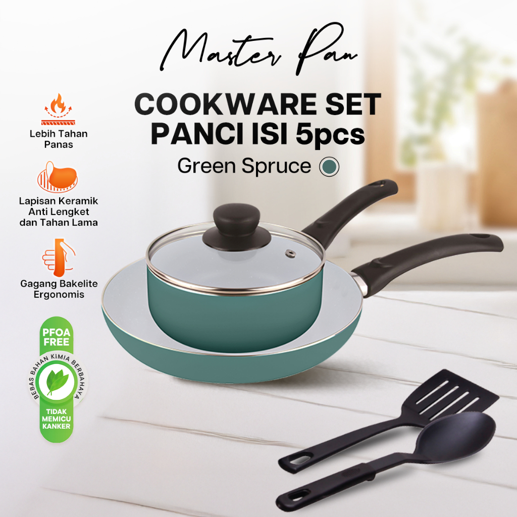 Jual Master Pan Set Panci Non Stick Isi 5 pcs Green Spruce | Shopee ...