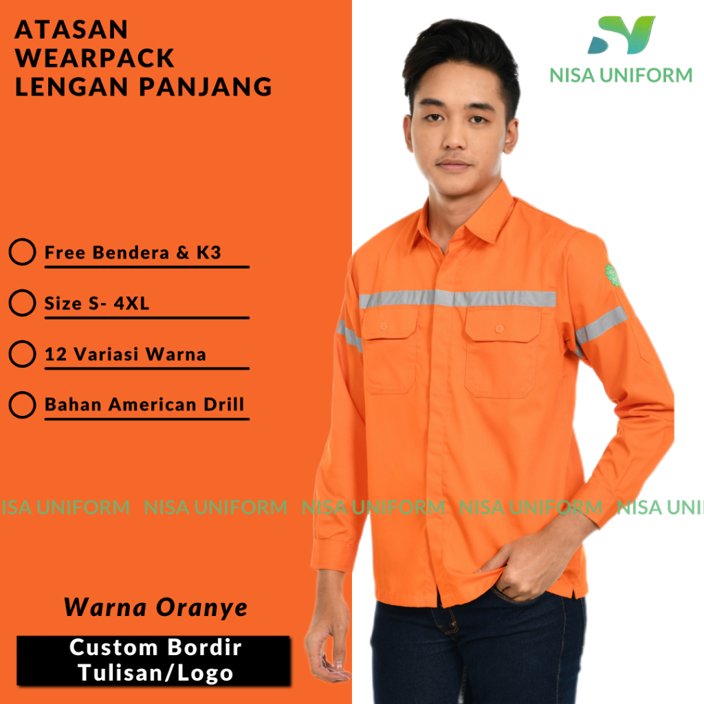 Jual Nisa Uniform Atasan Wearpack Oranye Lengan Panjang Bordir Bendera ...
