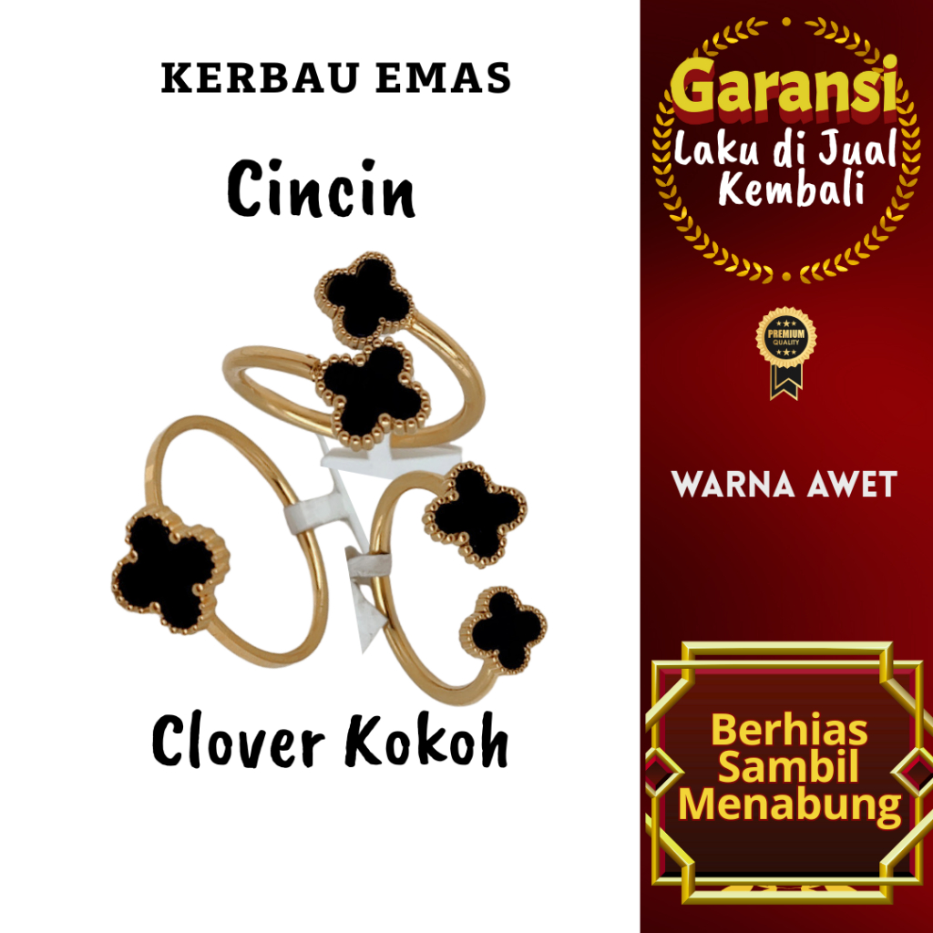 Jual Kerbau Emas Cincin Clover Warna 6k Awet Ada Anti Alergi | Shopee ...