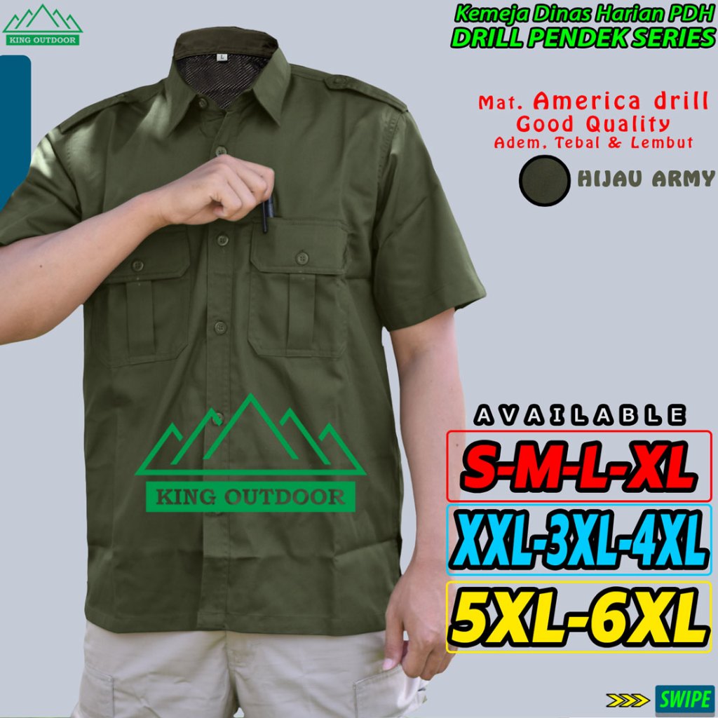 Jual Kemeja Kerja PDH Lengan Pendek Warna HIJAU ARMY | Seragam Kerja ...