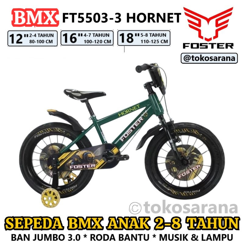 Jual Sepeda Anak Foster FT5503-3 Hornet BMX 2-8 Tahun Fat Tire 12 16 18 ...