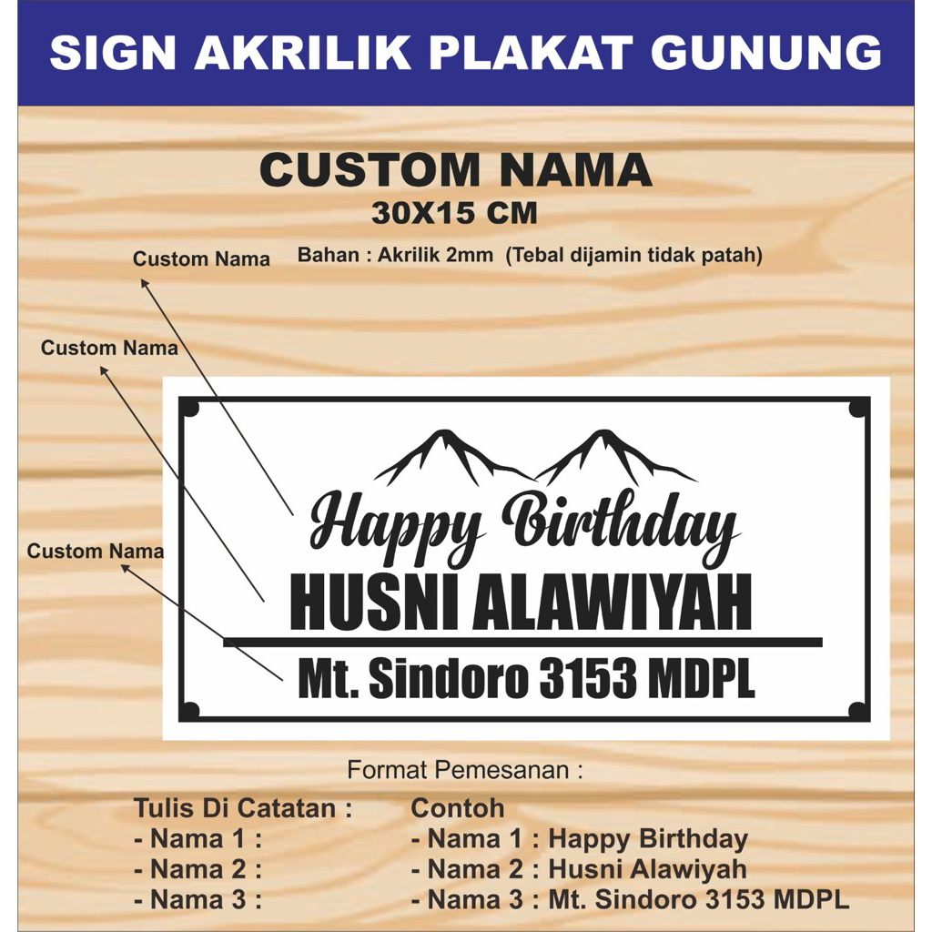 Jual Sign Akrilik Plakat Gunung Happy Birthday Custom Nama/Plakat ...