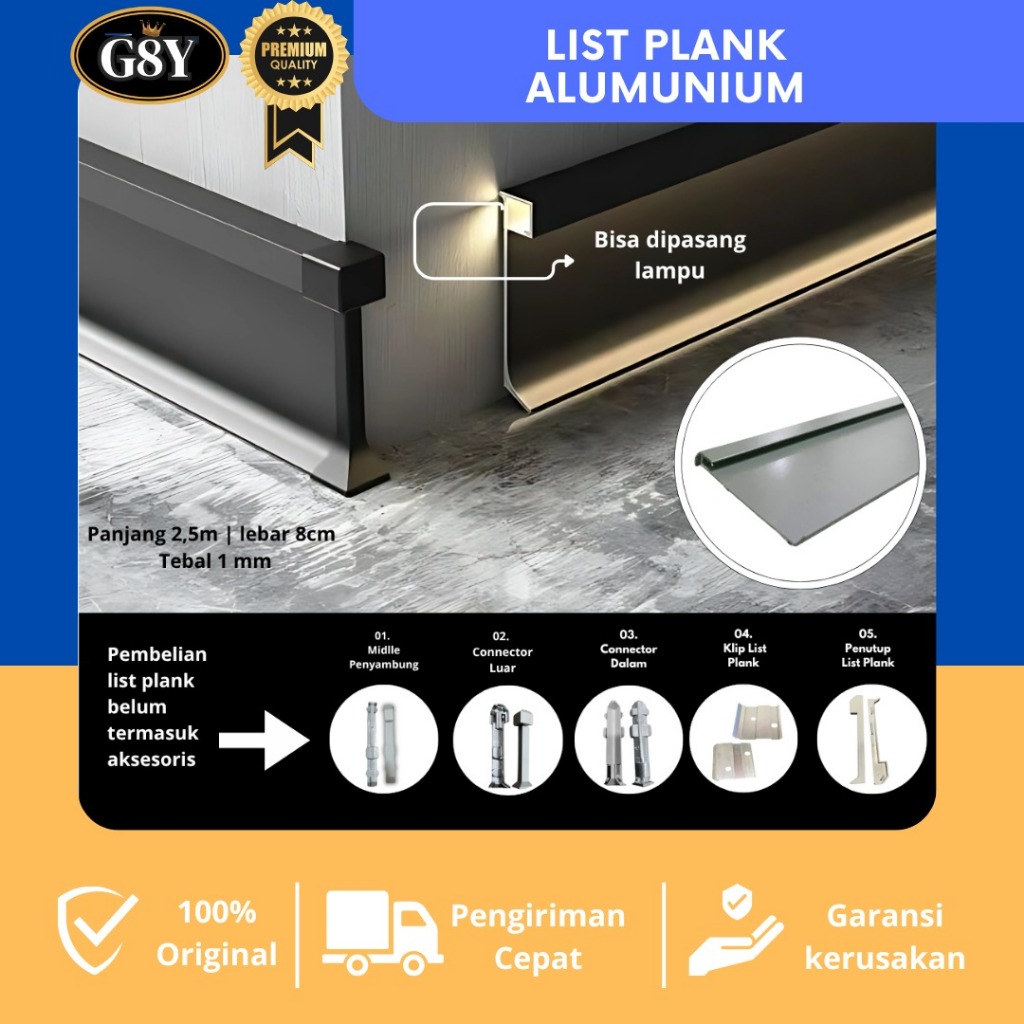 Jual List Plint Skirting Alumunium UK L 8CM X P 2,5M / Floor Skirting ...