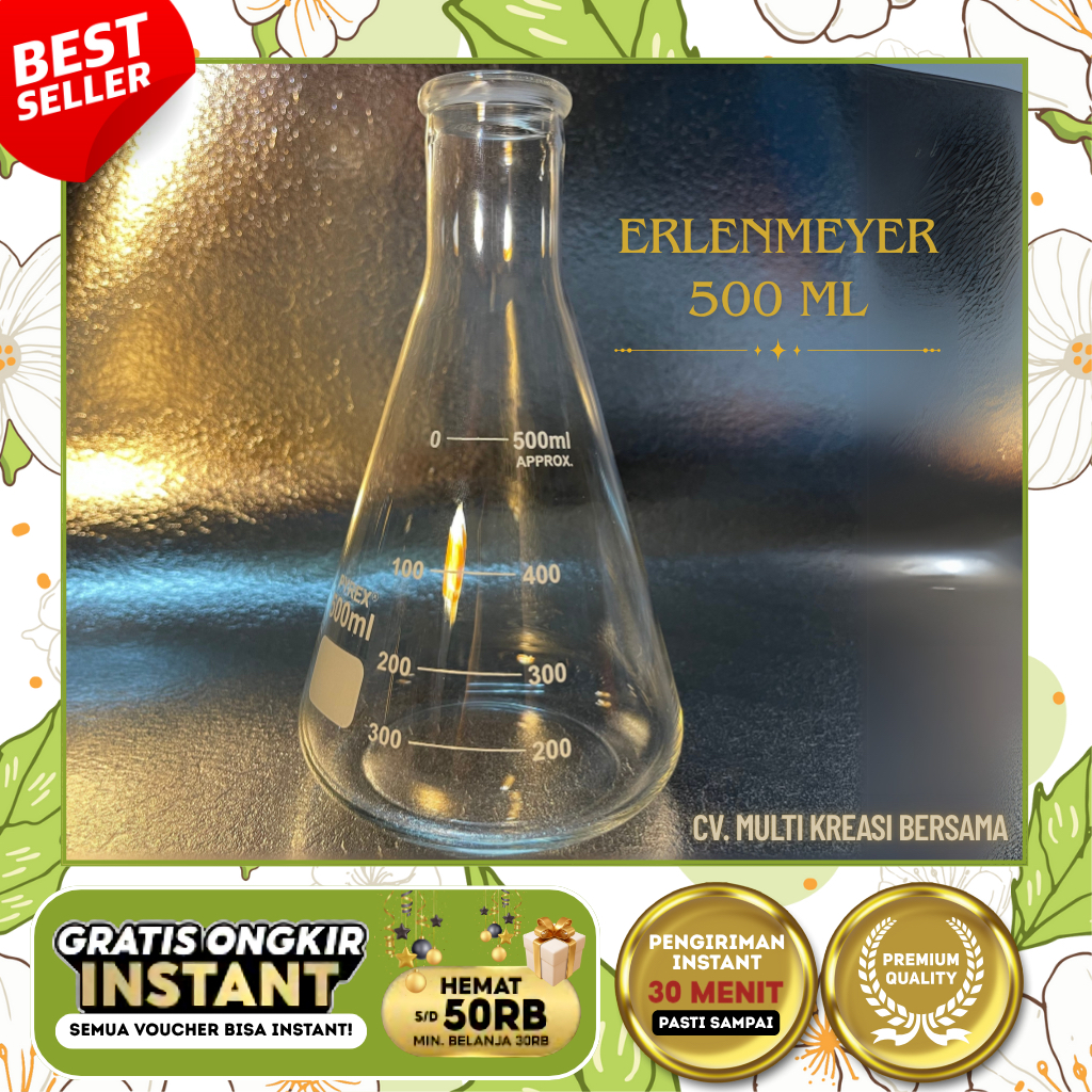 Jual ERLENMEYER PYREX 500 ML/ CONICAL FLASK/ LABU ERLENMEYER (MEREK ...