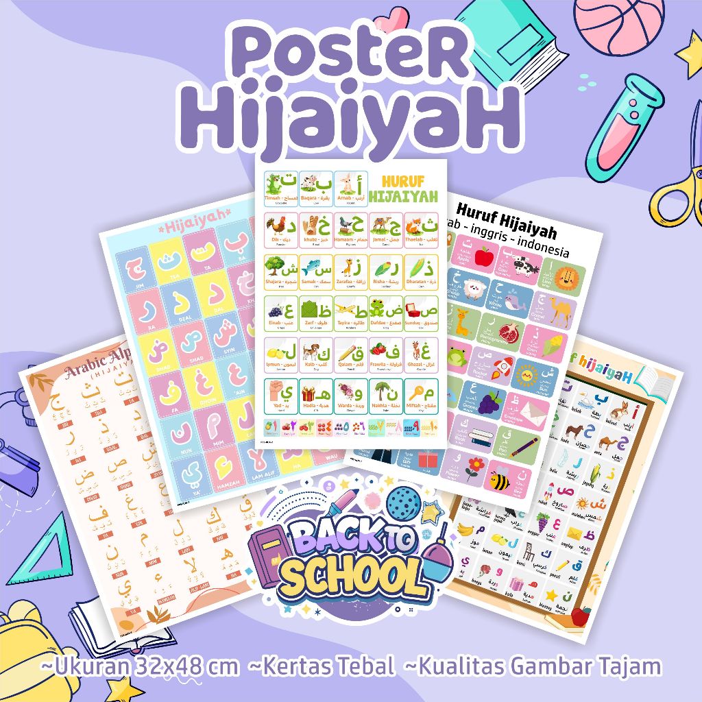 Jual Poster edukasi islami HIJAIYAH, poster islami huruf hijaiyah ...