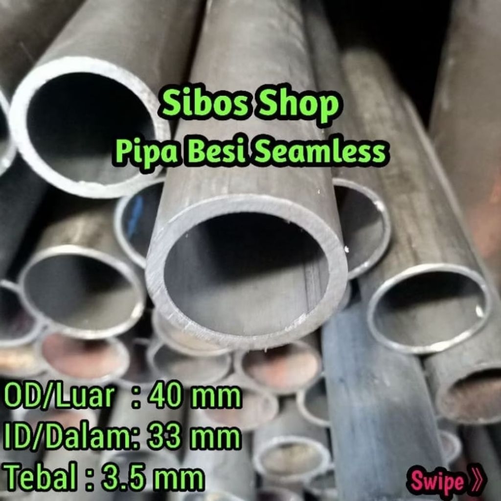 Jual Pipa Besi Seamless OD 40mm ID 33mm Tebal 3.5mm Panjang 20 cm sampai 100 cm | Shopee Indonesia