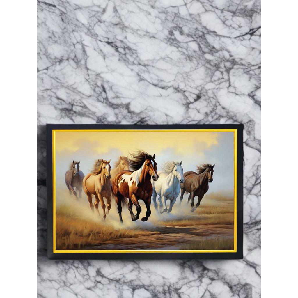 Jual hiasan dinding lukisan cetak gambar kuda simpel HD plus bingkai ...
