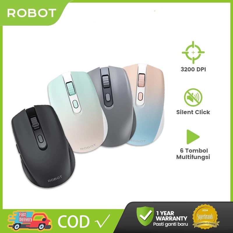 Jual ROBOT M370 Mouse Wireless 2.4GHz Silent Klik Optical 3200 DPI ...