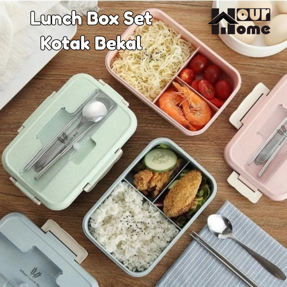 Jual Lunch Box Set Kotak Bekal Makan Jerami Gandum kotak makan 1000ml 4 In 1 Free Sendok Tempat ...