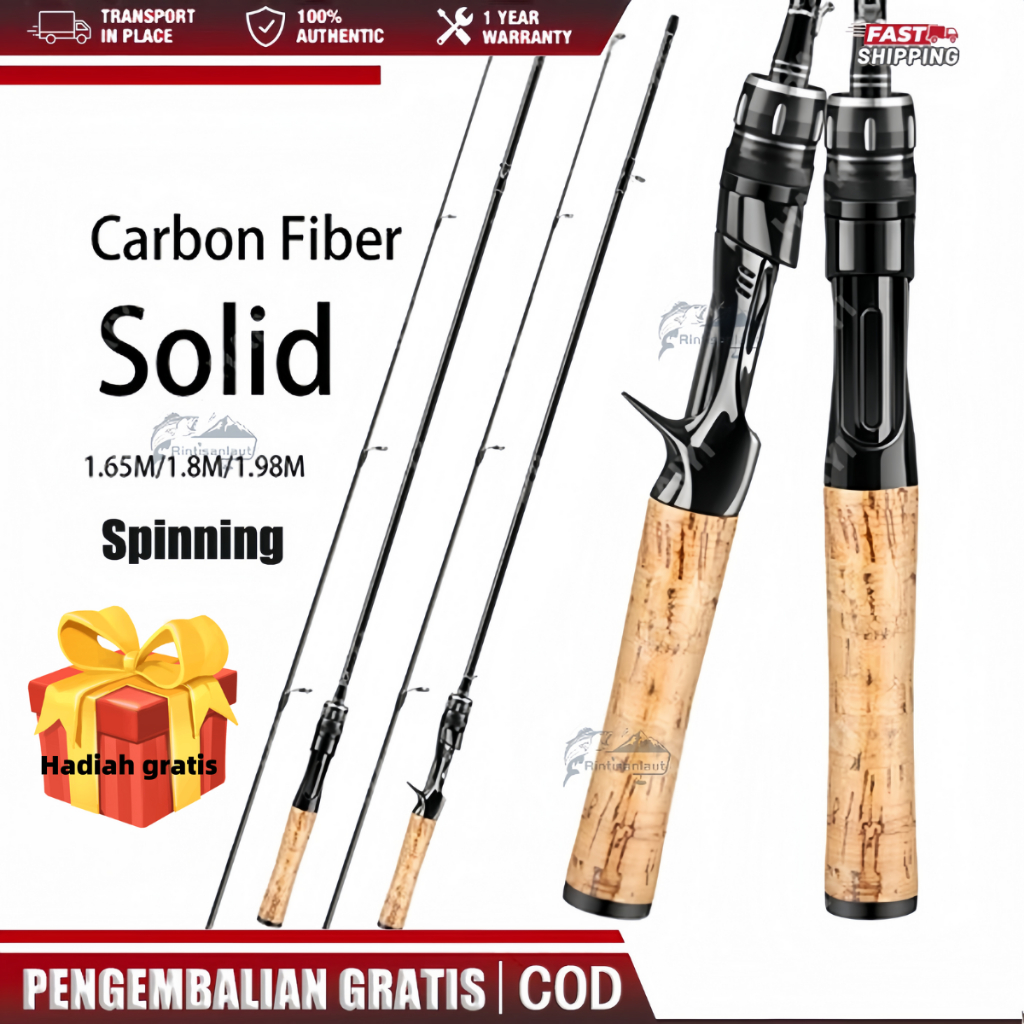 Jual [Rintisanlaut] Joran UL carbon 1.68M/1.8M/1.98M lentur 3-6Lbs carbon padat/Joran ultralight ...