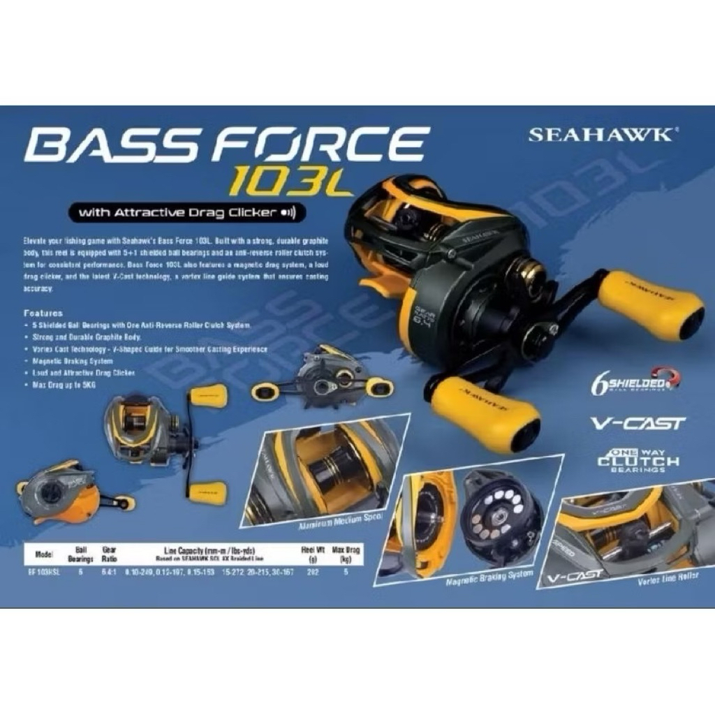 Jual Reel Baitcasting Seahawk Bass Force 103L Drag Clicker | Shopee ...