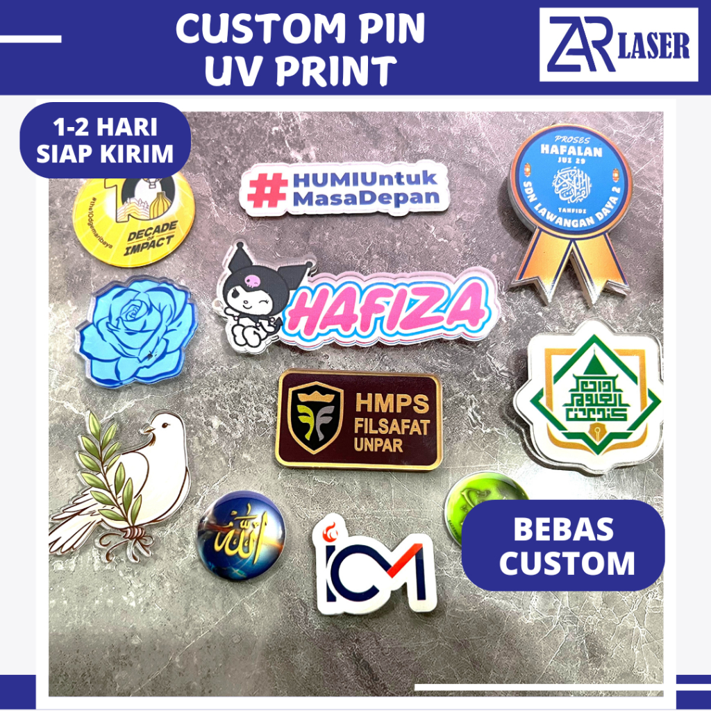 Jual Bros Pin Custom Akrilik Print UV logo nametag papan nama berwarna ...