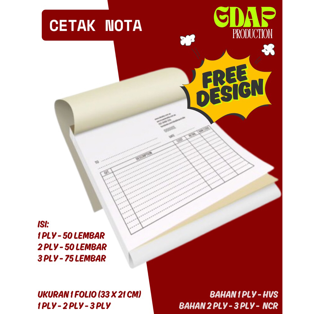 Jual CETAK NOTA GRATIS DESAIN (1 Ply - 2 Ply - 3 Ply) TANPA MINIMAL ...