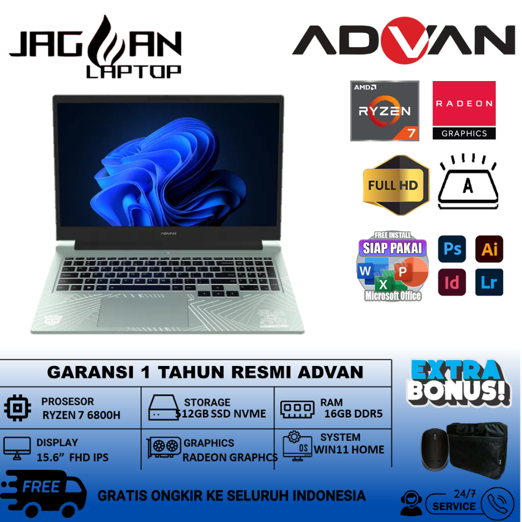 Jual Laptop Advan PIXWAR 15 1701 L25A-R76S1 AMD Ryzen 7 6800H 16GB DDR5 ...