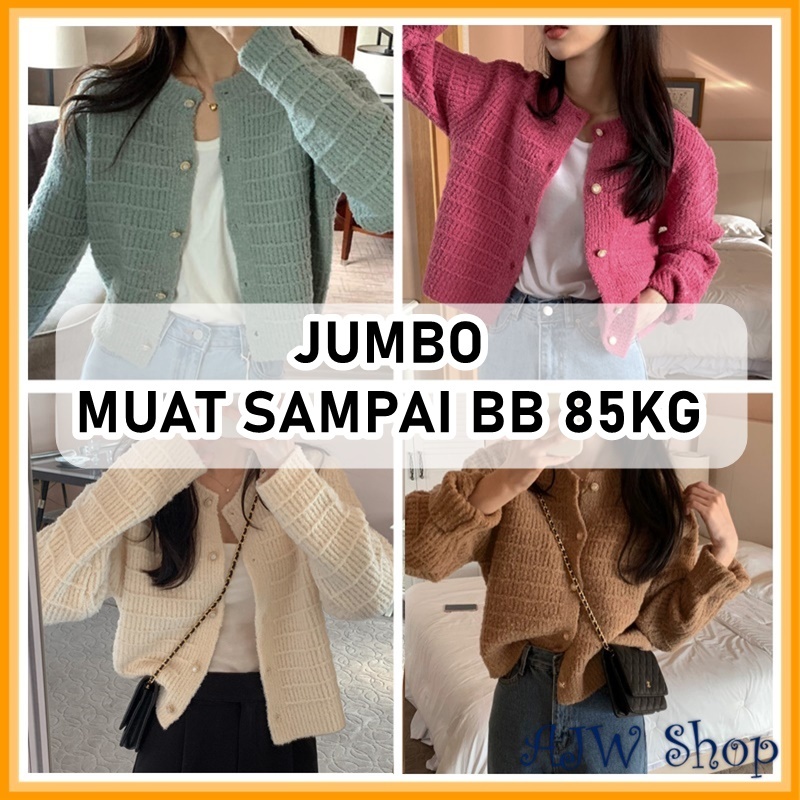 Jual AJW [JUMBO SAMPAI BB 85kg] Cardigan Crop Wol Rajut Premium Korean Style WCF | Atasan Crop ...
