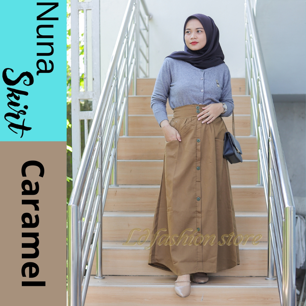 Jual Rok Wanita Panjang Terbaru Model A-Line Variasi Kancing | Shopee ...