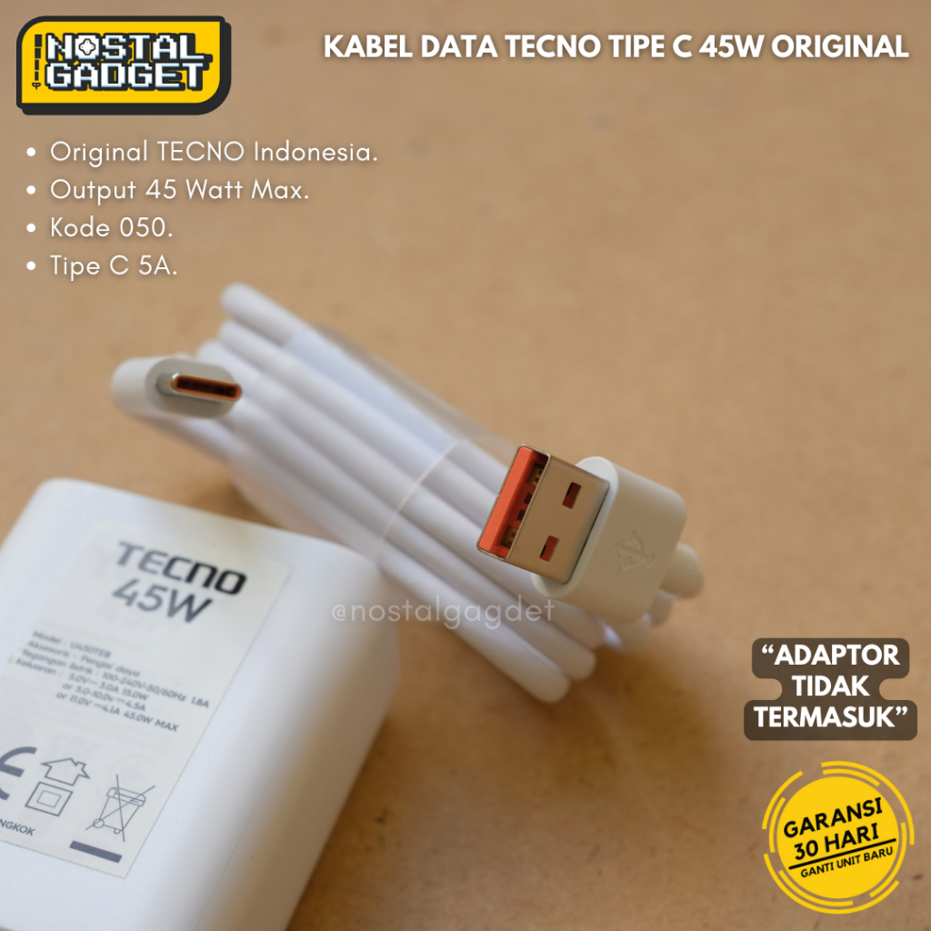 Jual Kabel Data TECNO Tipe C 45W CAMON 40 PRO POVA 4 PRO 5G Fast Charging Original Copotan ...