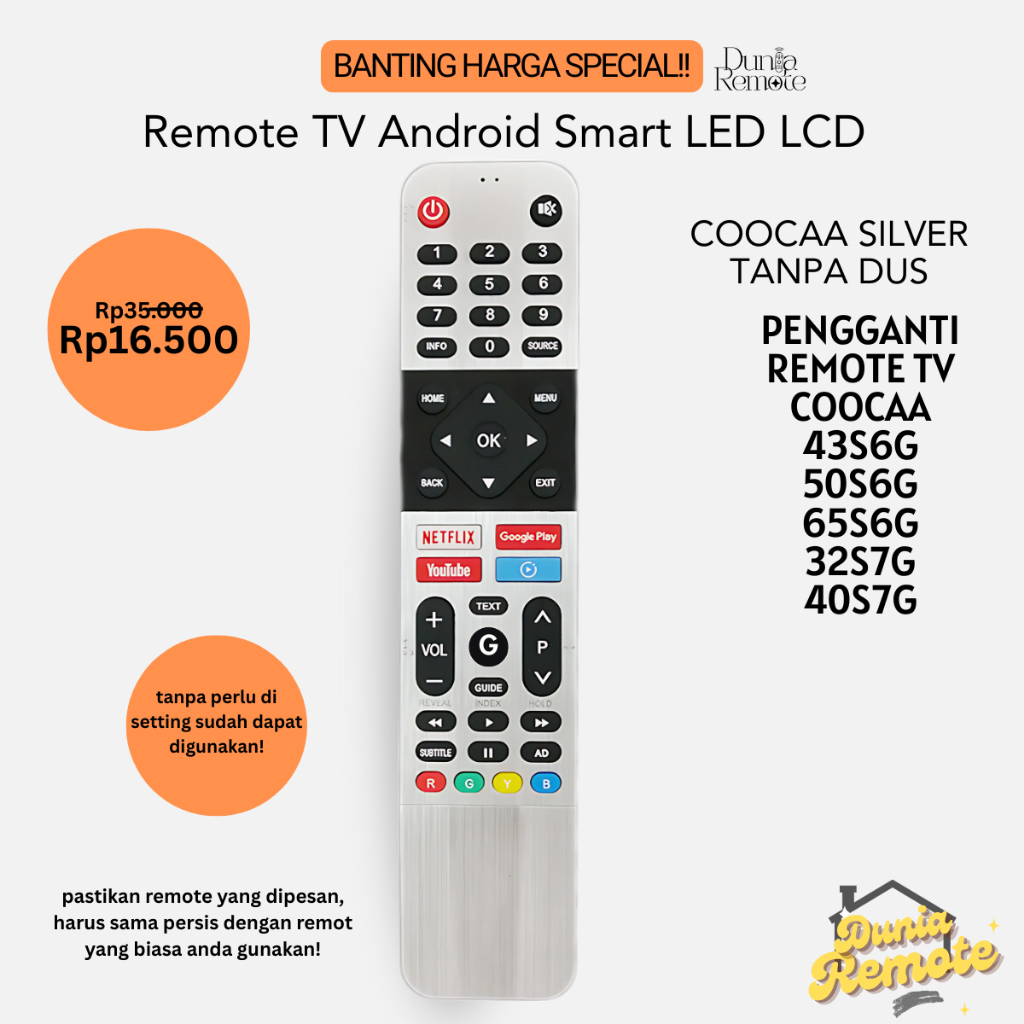 Jual Remote Remot TV COOCAA SILVER tanpa dus Android Smart LED LCD ...