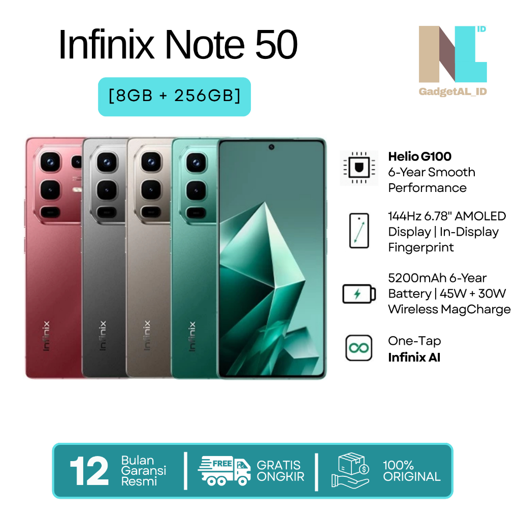 Jual Infinix Note 50 8/256GB | Up to 16 Extended RAM | 50MP OIS | Helio G100 | NFC | Garasi ...