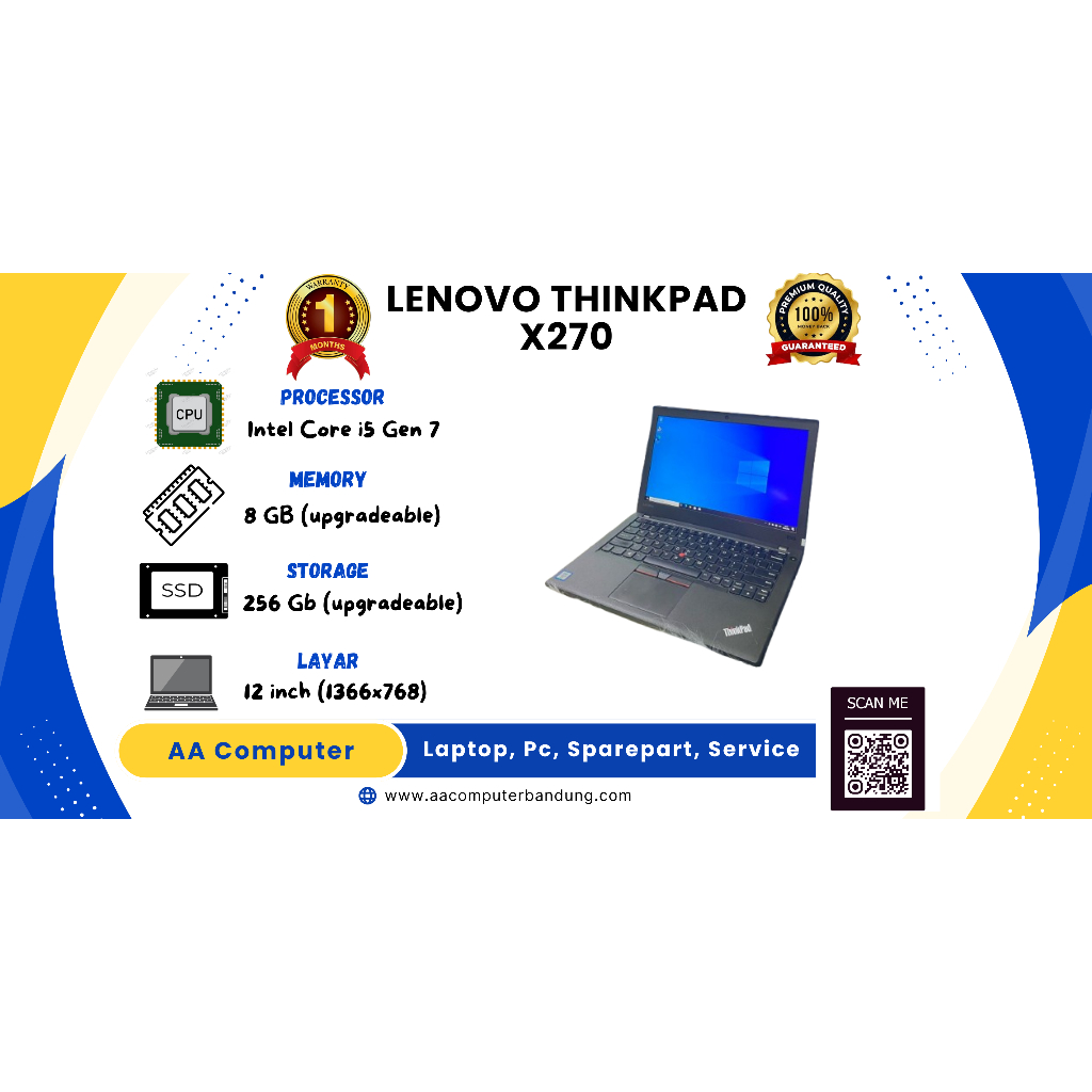 Jual Laptop Lenovo Thinkpad X270 Intel core i5 gen7 RAM 8gb SSD 256gb | Shopee Indonesia