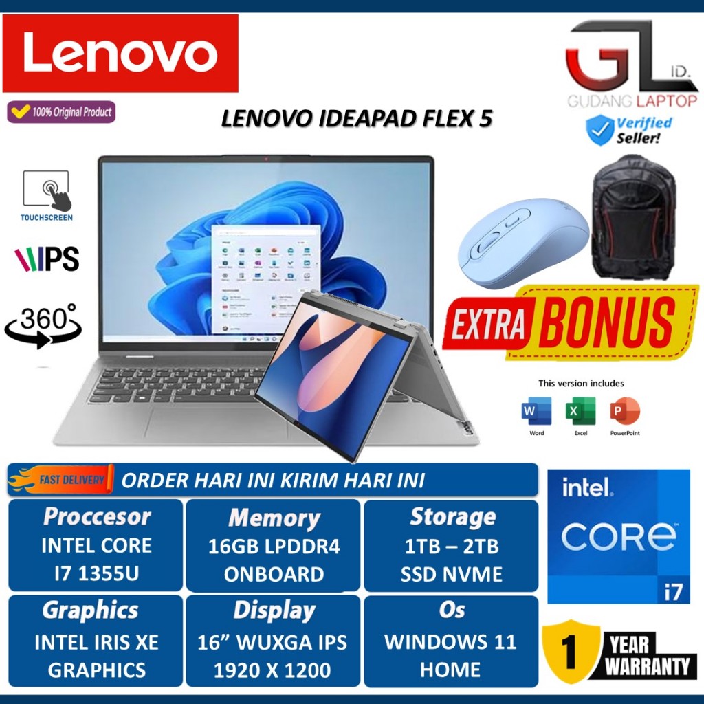 Jual Laptop Lenovo Ideapad Flex 5 16 Intel Core I7 1355U 16GB 2TB 16 ...