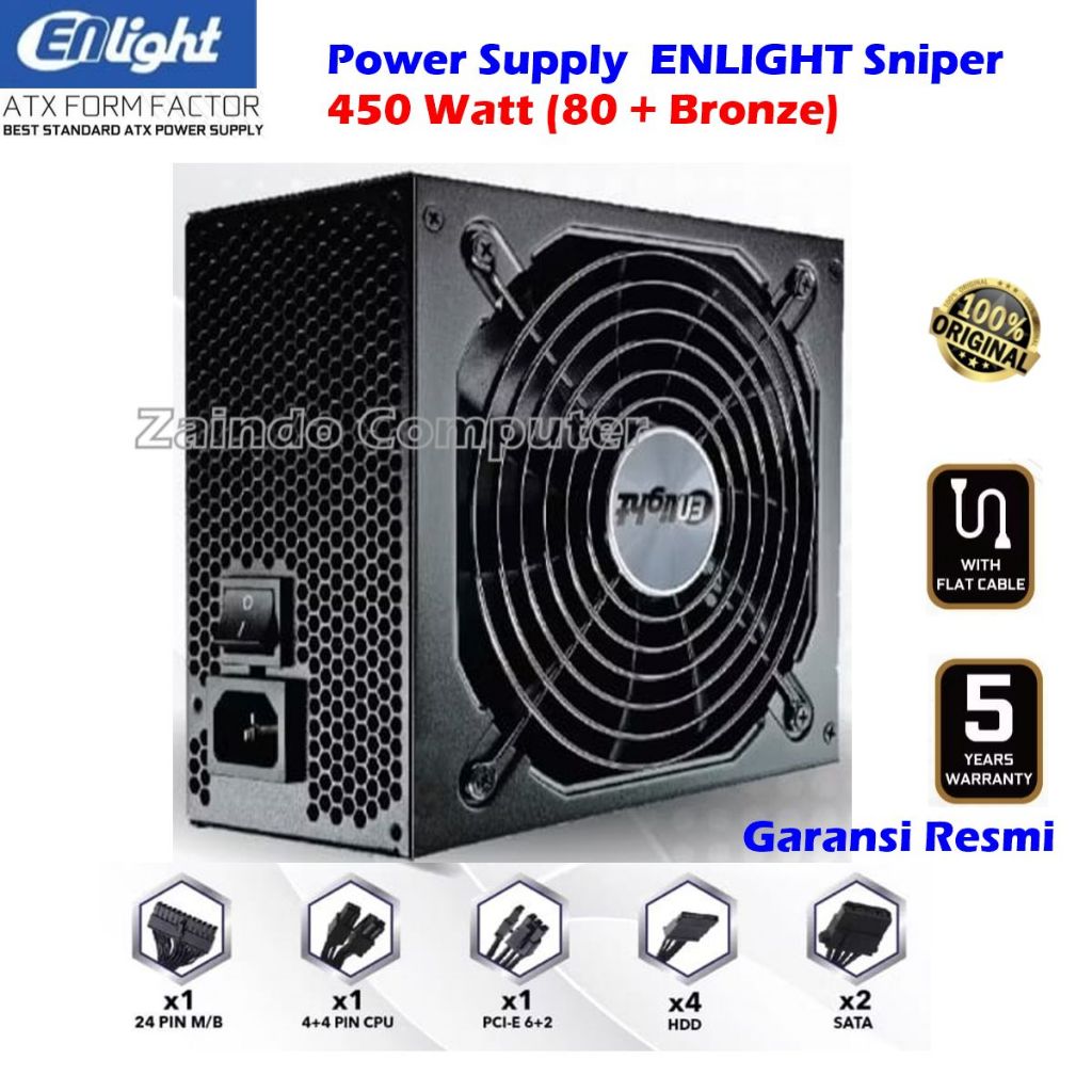 Jual POWER SUPPLY ENLIGHT 450W (80+ BRONZE) PSU ENLIGHT SNIPER POWER ...