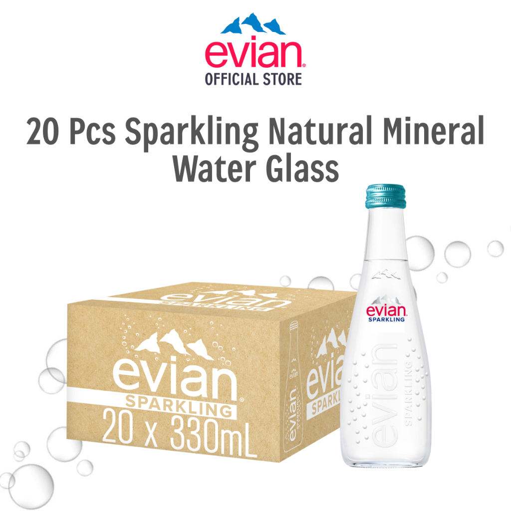 Jual Evian Sparkling Mineral Water Glass 330 ml x20 | Shopee Indonesia