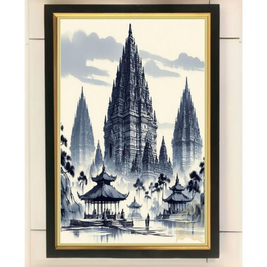 Jual Hiasan dinding lukisan cetak Candi Prambanan plus Bingkai ukuran ...