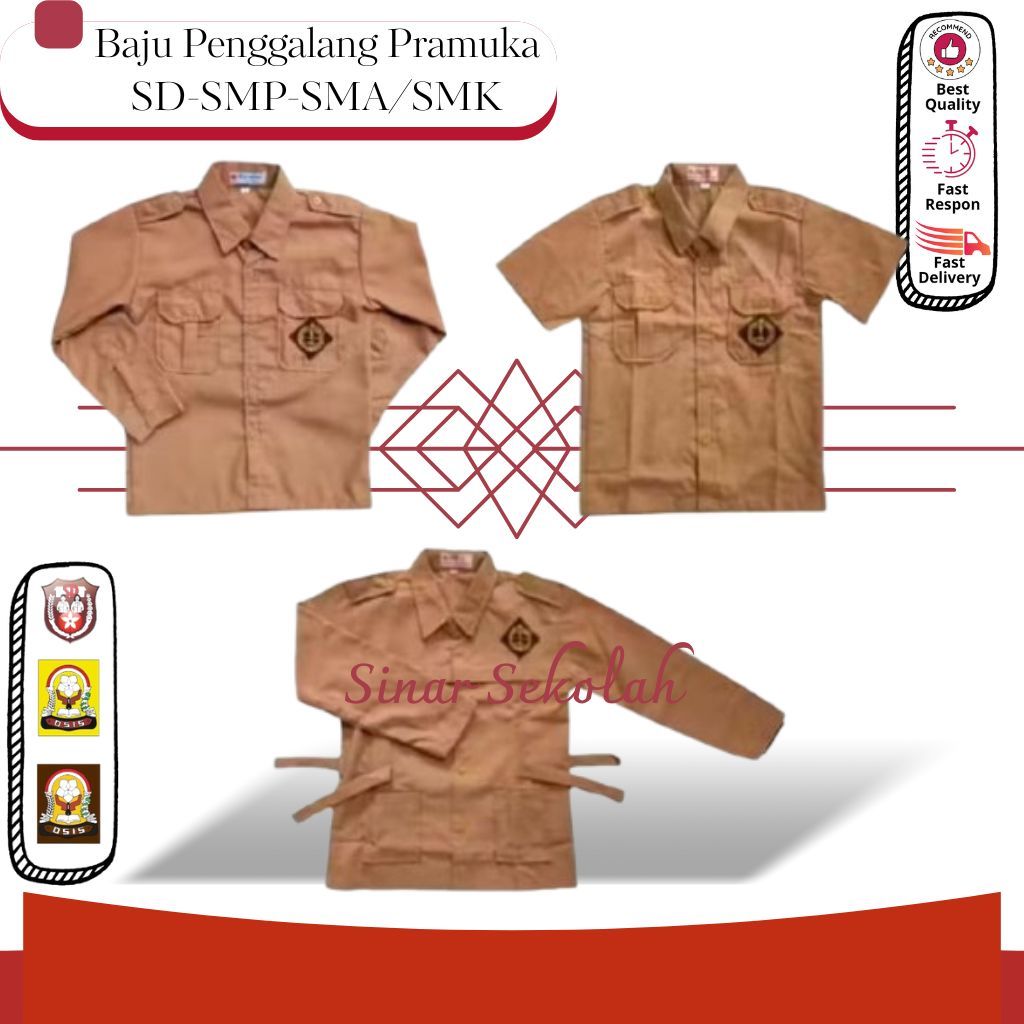 Jual Seragam Sekolah SD SMP SMA Baju Pramuka Penggalang Lengan Panjang Pendek Tali Pinggang ...