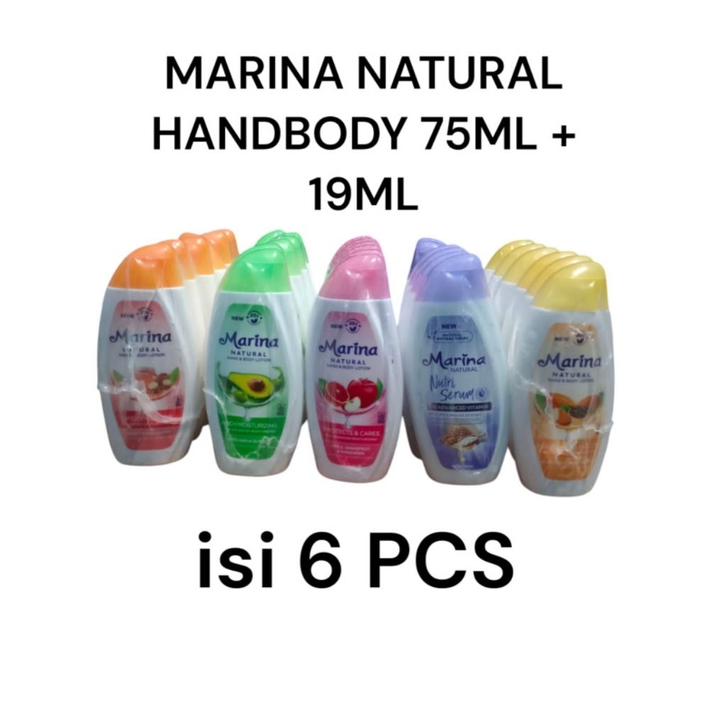 Jual Marina Natural Hand Body Lotion 6 pcs x 75ml + 19ml Handbody Lotion | Shopee Indonesia