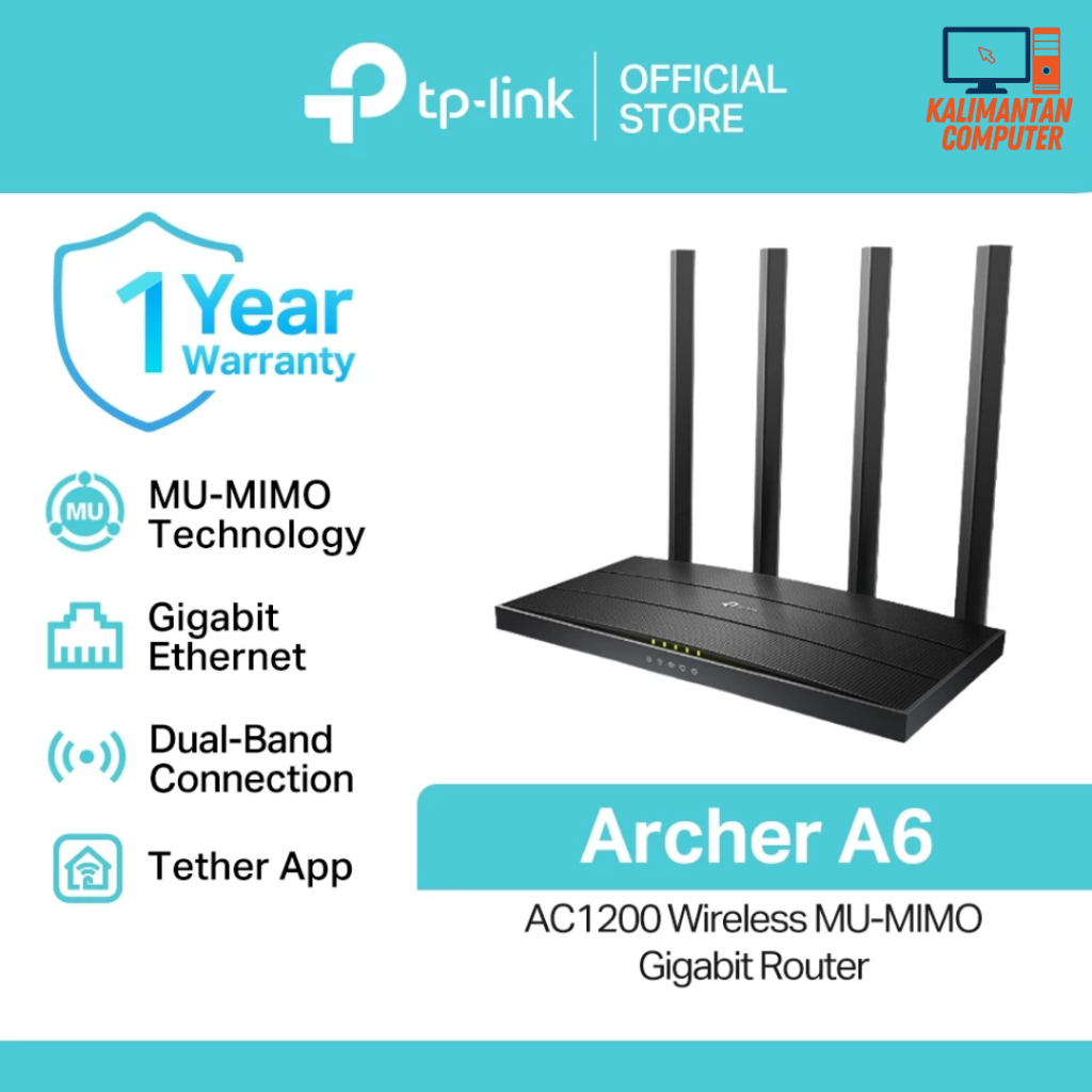 Jual TP-Link ARCHER A6 Dual Band AC1200 Wireless MU-MIMO Gigabit Router ...